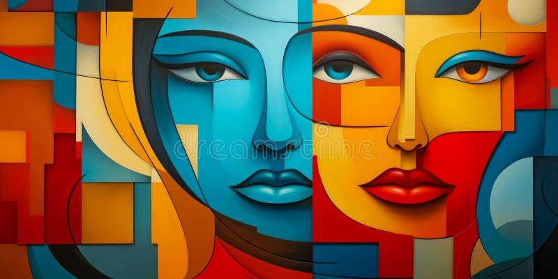 Abstract Geometric Faces. AI Generation Stock Image - Image of strokes ...