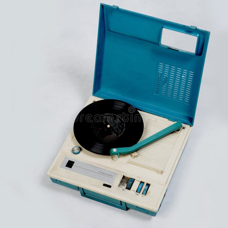Two-tone Case with Portable Record Player from the 1950s. Stock Photo ...