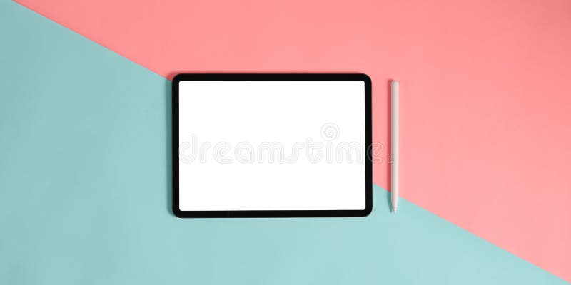 Two Tones Color Workspace by White Screen Tablet and Stylus Pen. Stock ...