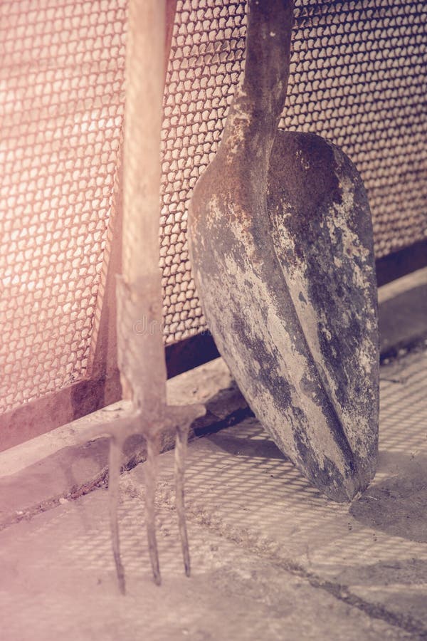 Two Tools for Garden Work Standing in the Yard Stock Photo - Image of ...