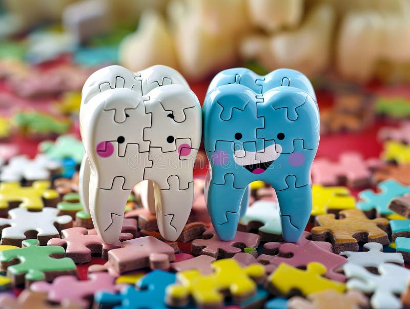 Two Tooth Shaped Puzzle Pieces are Sitting on Top of a Pile of Puzzles ...