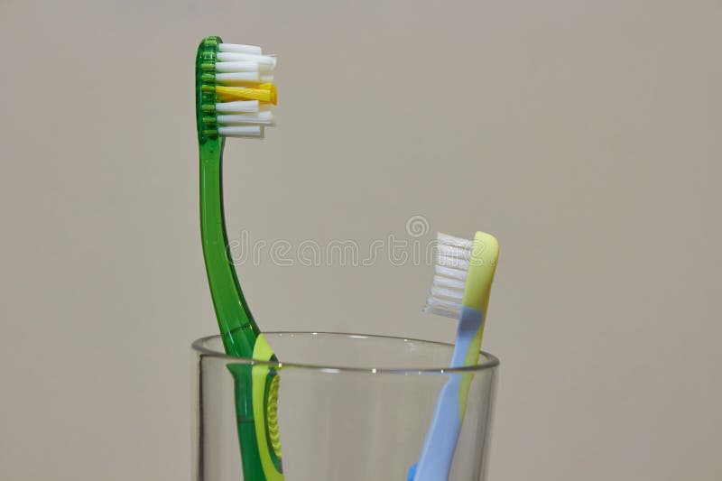 Two Toothbrushes in a Glass, a Large and a Small Toothbrush in a Glass ...