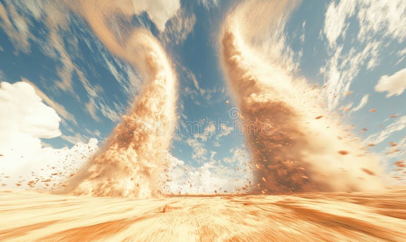 Two Tornadoes are Blowing through a Desert, Creating a Sense of Chaos ...