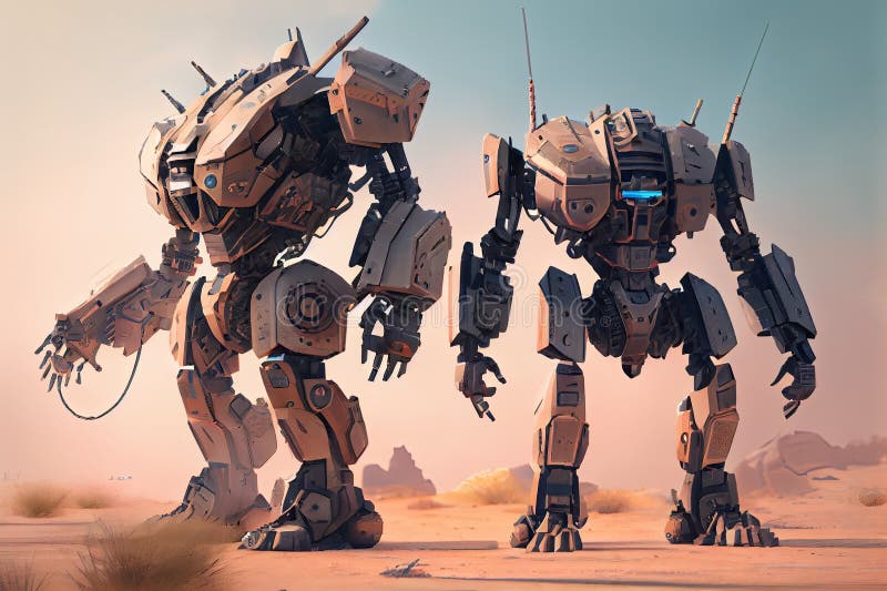 Two Towering Robots, Each Equipped with Advanced Weaponry and Armor ...