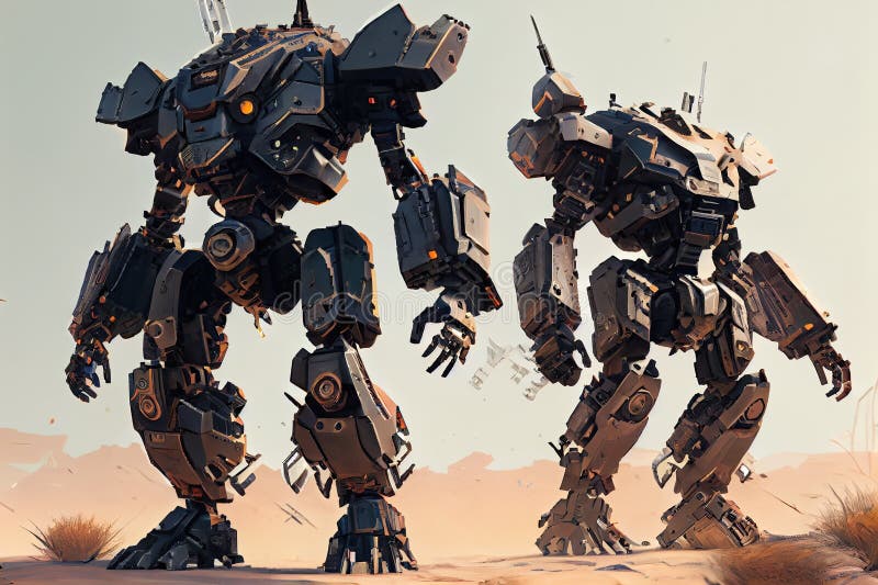 Two Towering Robots, Each Equipped with Advanced Weaponry and Armor ...