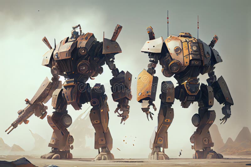 Two Towering Robots, Each Equipped with Advanced Weaponry and Armor ...