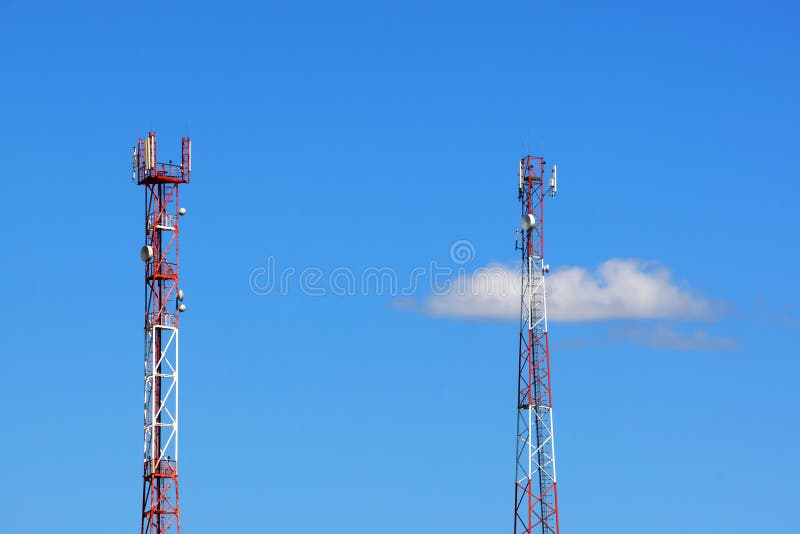 Two Communication Towers On A Hill Stock Photo - Image of ...