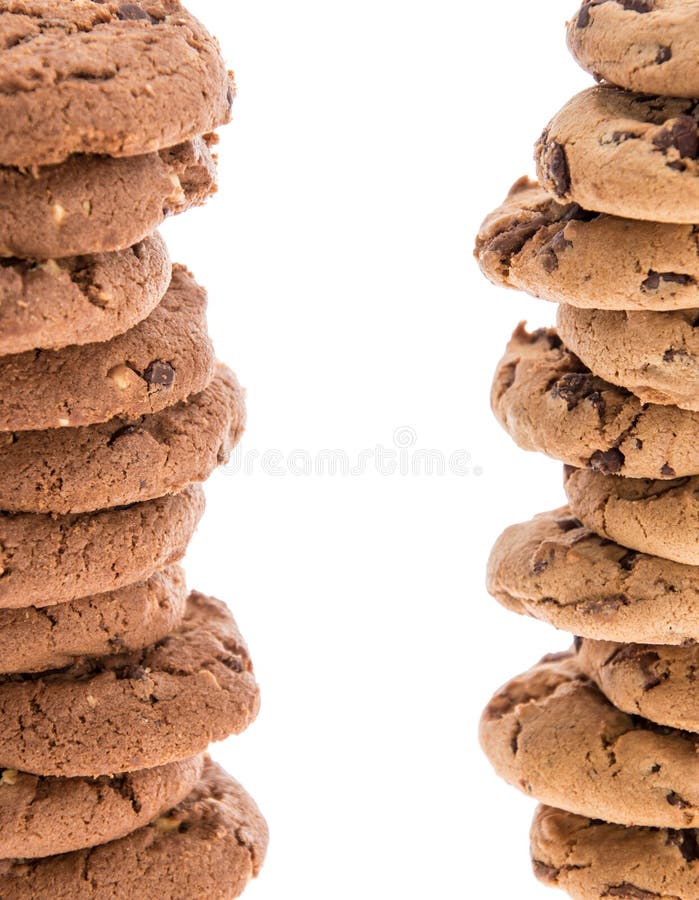 Two Towers of Stacked Cookies Stock Image - Image of biscuit, chip ...