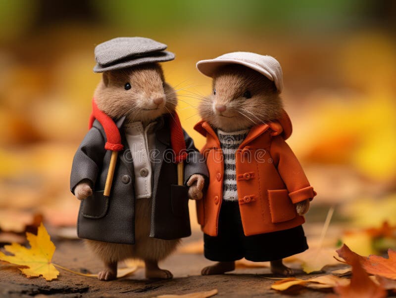 Two Toy Mice Dressed in Coats and Hats Stock Illustration ...