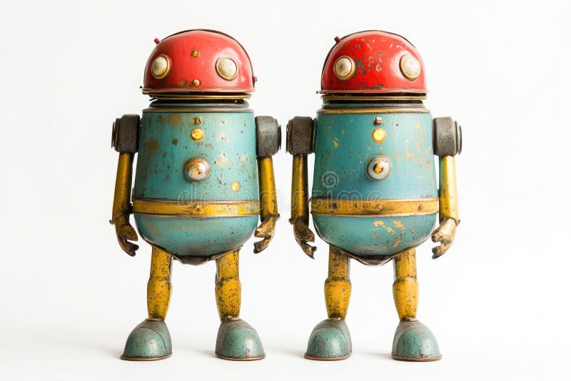Two Toy Robots Standing Together, Designed for Imaginative Play or ...