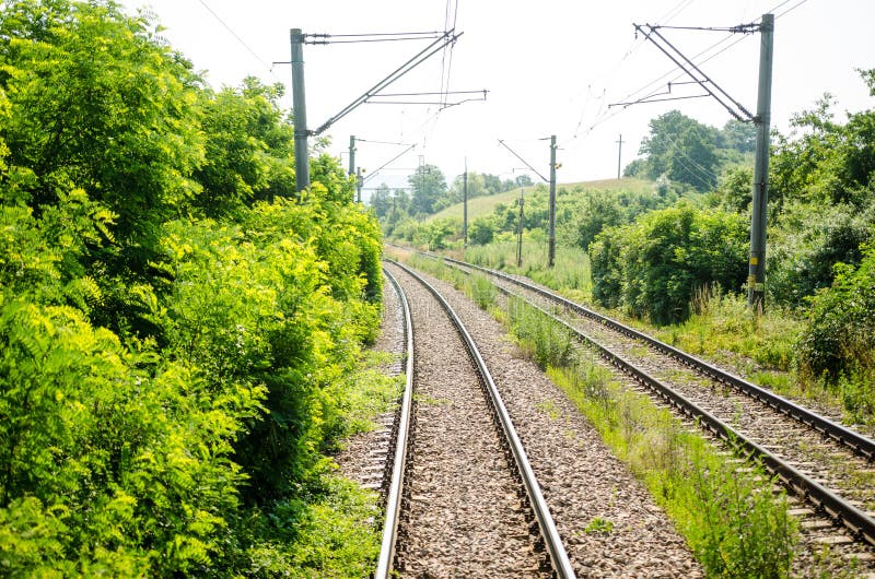 Two Tracks of Railways Passing through Vegetation Zone Stock Photo ...