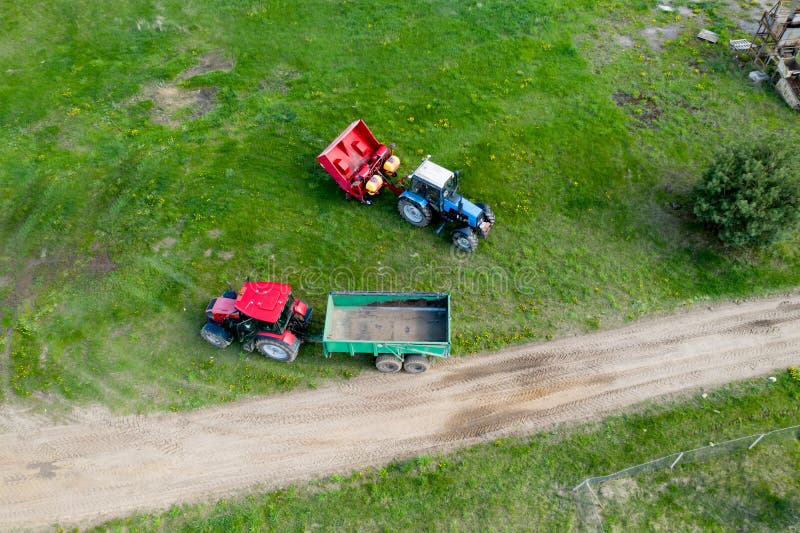 Two Tractors in the Farmer`s Yard Top View Stock Photo - Image of ...