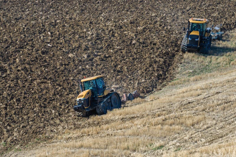 Tractors Plow Furrow for Planting Agriculture Farmland Stock Photo ...