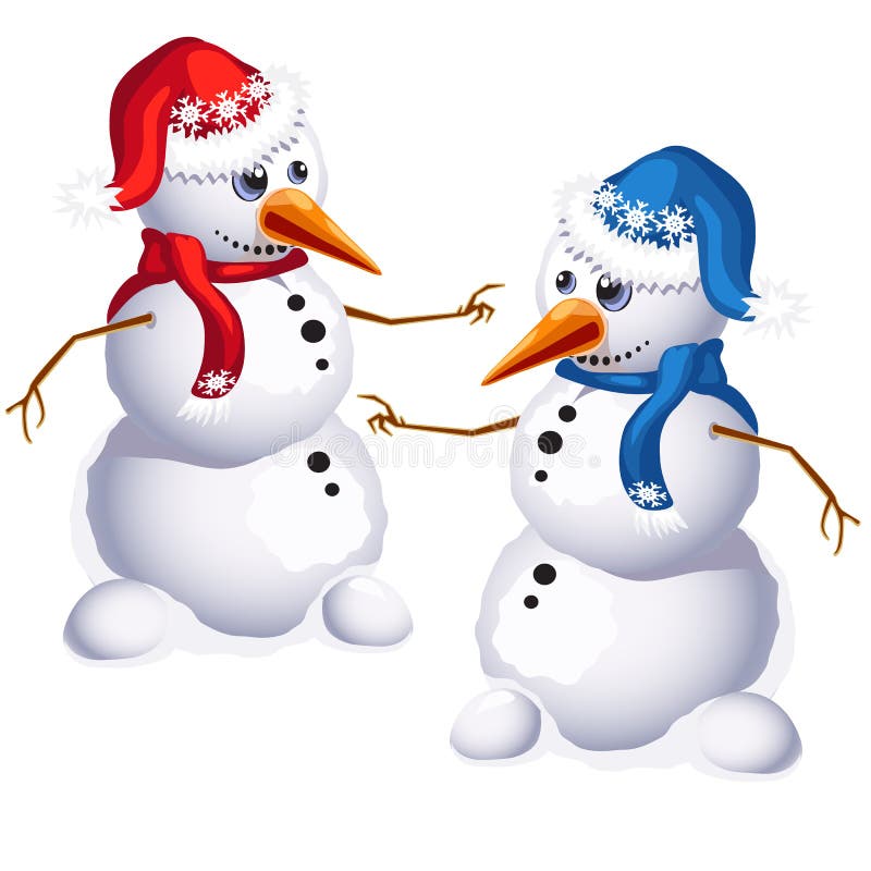 Two Traditional Snowman in Red and Blue Clothes Stock Vector ...