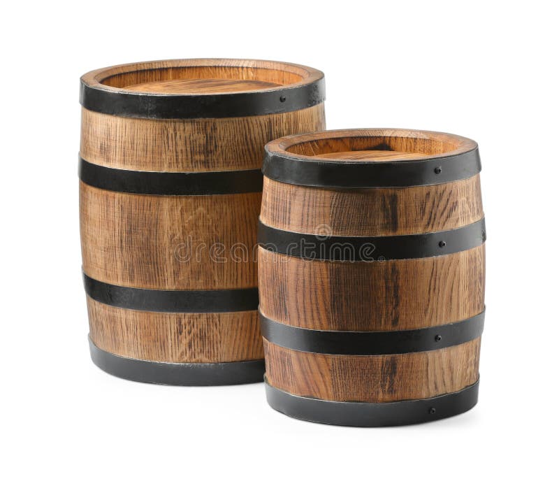 Two Traditional Wooden Barrels Isolated on White Stock Photo - Image of ...