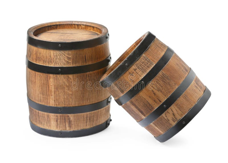 Two Traditional Wooden Barrels on White Stock Image - Image of brown ...