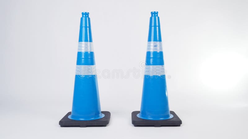 Two Traffic Cone in Blue Color Isolated White Background Stock Photo ...