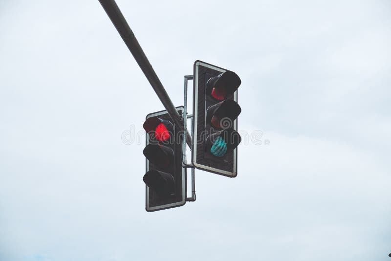 Two traffic lights stock image. Image of street, road - 146455365