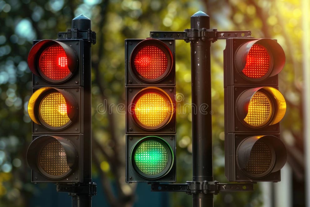 Two Traffic Lights Standing Together, Ready To Guide Traffic Flow Stock ...
