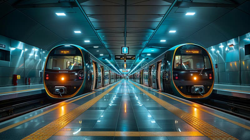 Two Trains Parked Side by Side Stock Image - Image of passengers ...