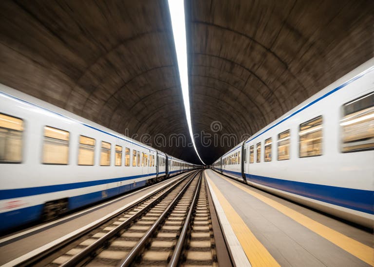 Two Trains Passing in Subway Tunnel Stock Illustration - Illustration ...