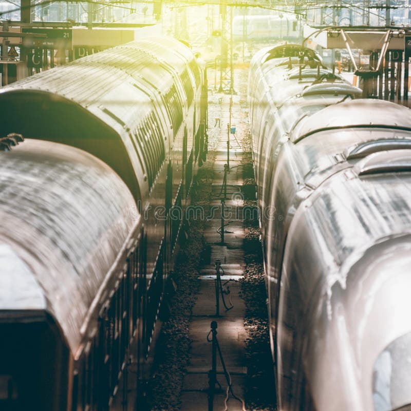 Two Trains on Platform in Train Station Stock Photo - Image of electric ...