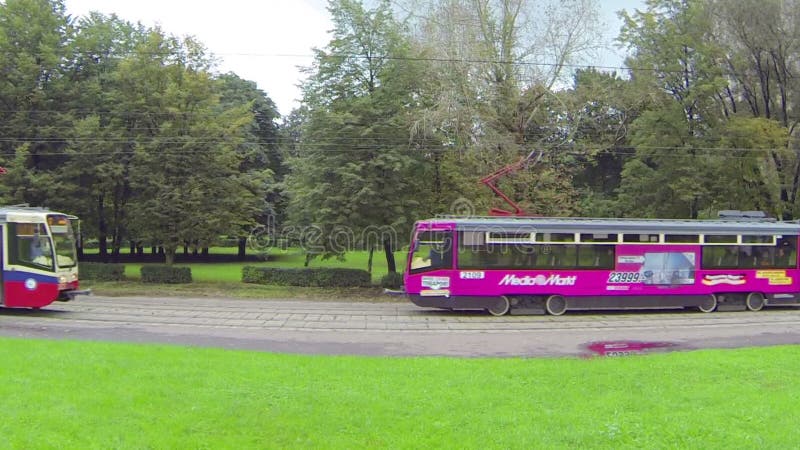 Two Trams Moving on Rail during the Day Near Stock Footage - Video of ...