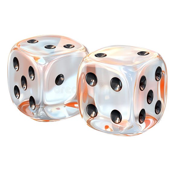 Two Translucent Dice with Black Pips Rest on a White Background ...