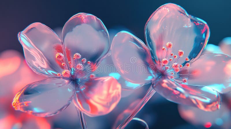 Two Translucent Pink and Blue Flowers with Bokeh Background Stock Photo ...