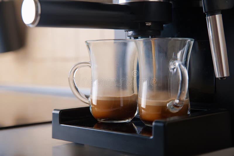 Two Transparent Cups Coffee Close-up Front View. Home Coffee Maker and ...