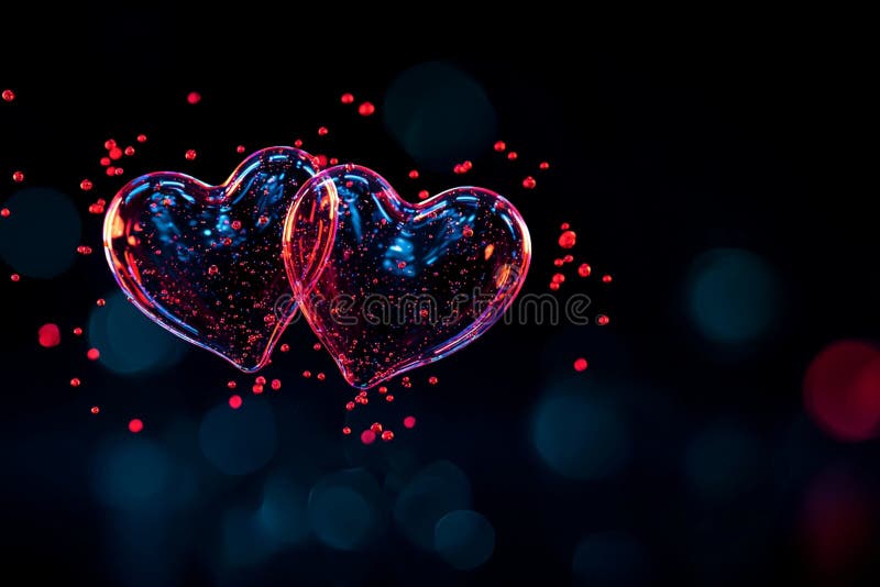 Two Transparent Heart Shaped Bubbles Float Together, Surrounded by ...