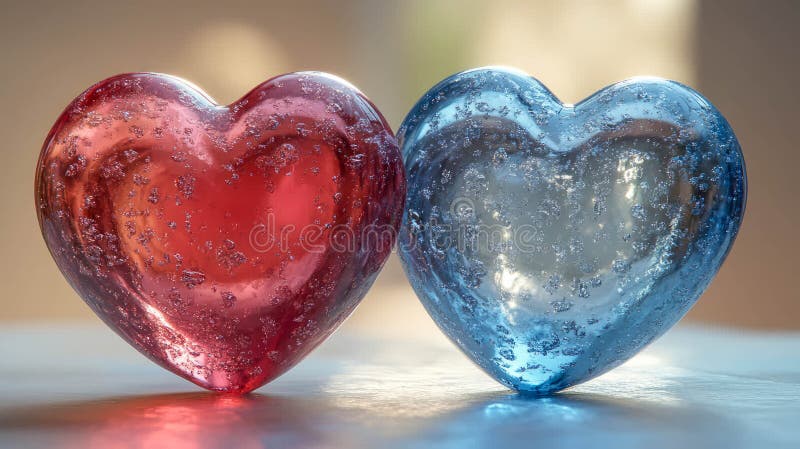 Two Transparent Hearts, One Red and One Blue, Side by Side, Symbolizing ...