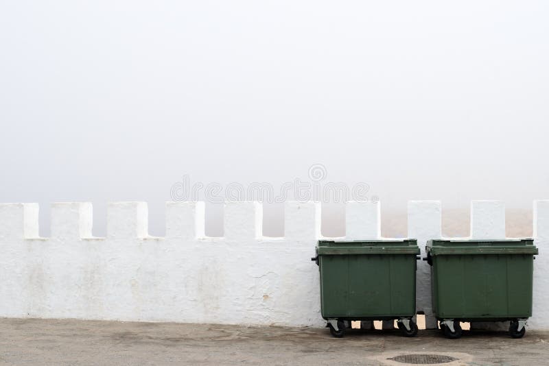 Two Trash Garbage with White Wall Stock Image - Image of basket, green ...