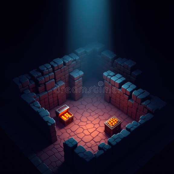Two Treasure Chests in a Dark Dungeon with Copy Space Stock ...