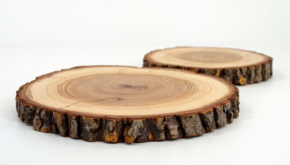 Two Round Tree Slices with Bark on White Background Stock Illustration ...