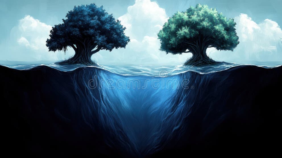 Two Trees Divided by Underwater Abyss Digital Pixel Art Stock Photo ...