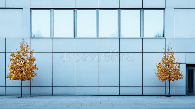 Two Trees Flanking a Modern Building Facade Stock Illustration ...
