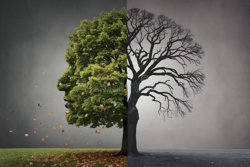 Two Trees Form Human Faces, Symbolizing Contrasting Emotions Against ...