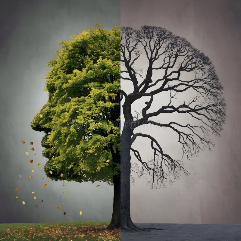 Two Trees Form Human Faces, Symbolizing Contrasting Emotions Against ...
