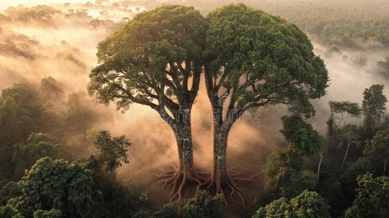 Two Trees Forming Lungs in the Forest at Sunset Stock Photo - Image of ...
