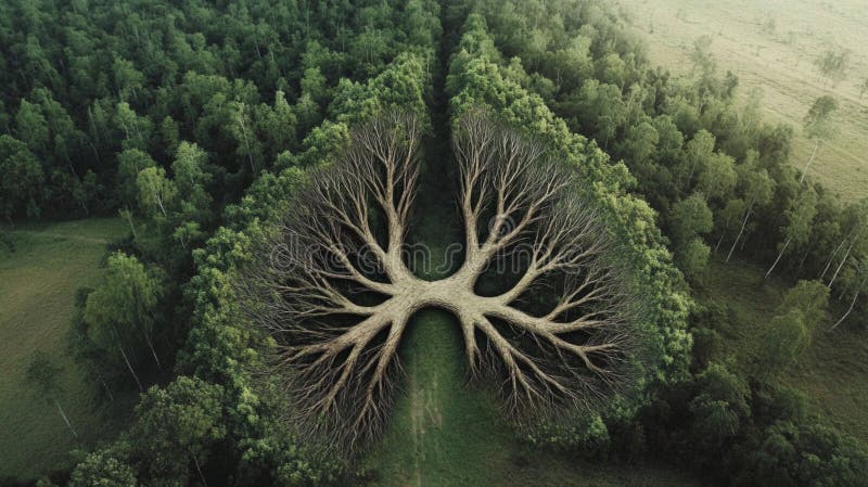 Two Trees Forming Lungs in the Forest at Sunset Stock Photo - Image of ...