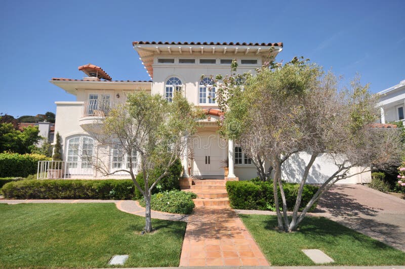Two Trees Frame The Walkway To A House Picture. Image: 9338646
