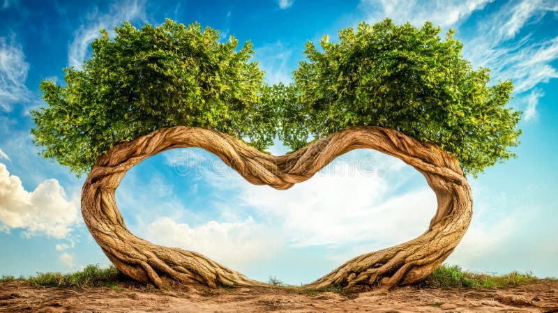 Two Trees Intertwined Forming Heart Shape Against Blue Sky Stock Photo ...