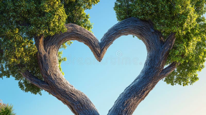 Two Trees Intertwined To Create a Heart Shape Against a Blue Sky Stock ...