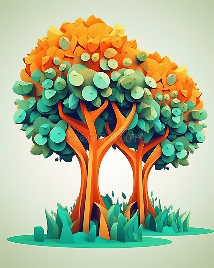 Two Trees are Shown in a 3d Style Stock Illustration - Illustration of ...