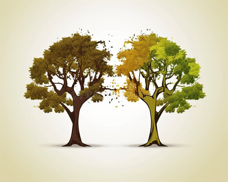 Two Trees are Shown with Leaves Falling Off One of Them Stock ...