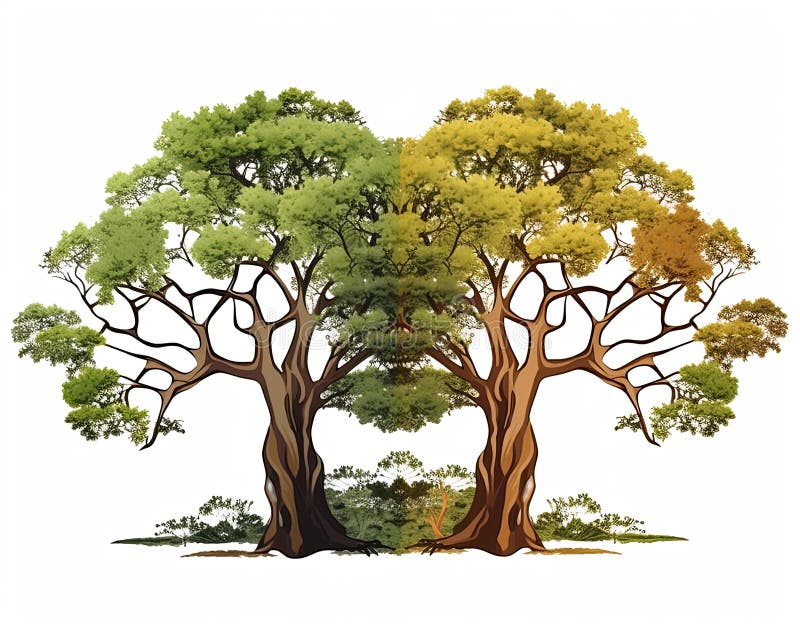 Two Trees are Shown on a White Background Stock Illustration ...