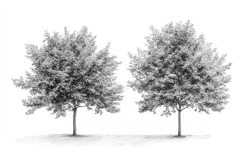 Two Trees on a Simple White Background Stock Illustration ...