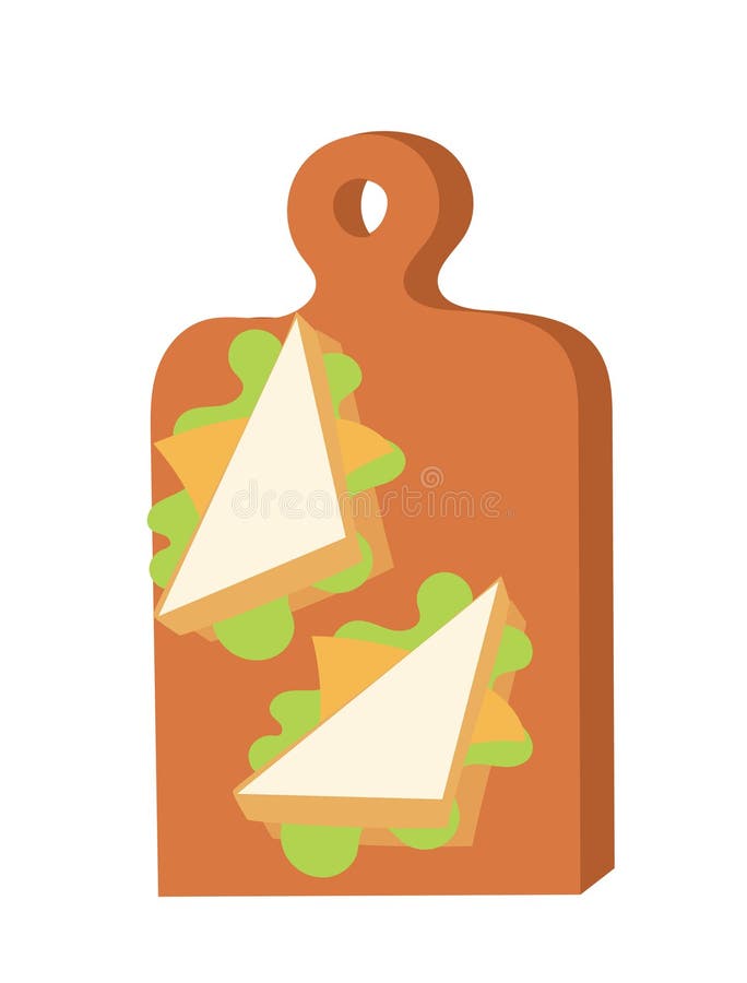 Two Triangle Sandwiches on a Cutting Board. Simple Flat Design Lunch or ...