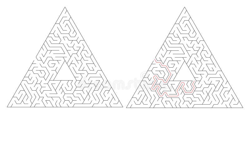 Triangular Maze Puzzle with Solution and Empty Version Stock Vector ...